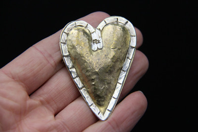 1986+ FLICK POPE Australian Studio Sterling Silver & Brass Heart Shape ...