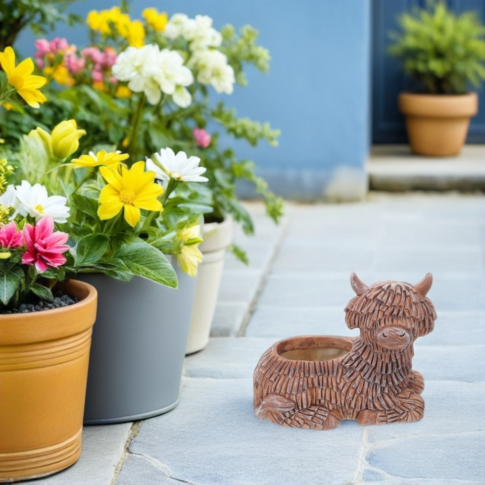 Highland Cow Planter for Succulents: Cute Animal Resin Flower Pot for ...