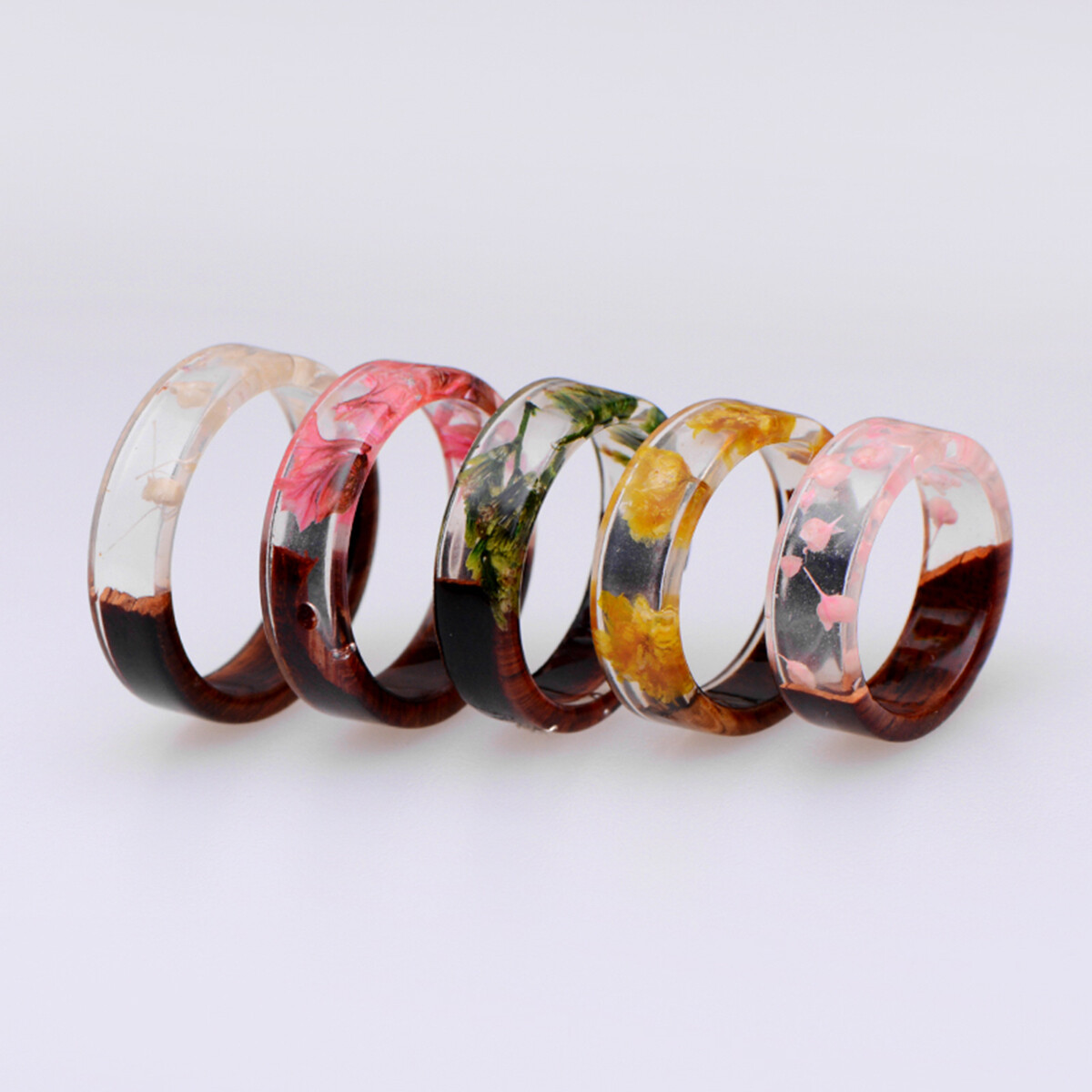 Handmade Wooden Resin Plant Ring Nature Flower Grass Ring Wood Ring ...