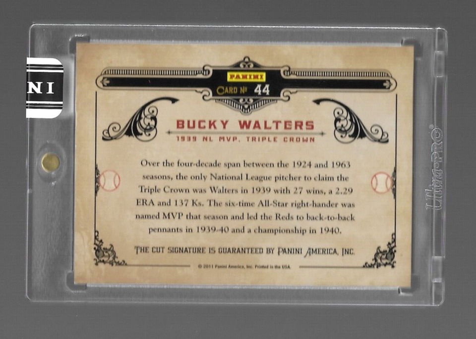 2011 Panini Donruss Limited Cuts Bucky Walters Cut Uncirculated Auto #7 ...