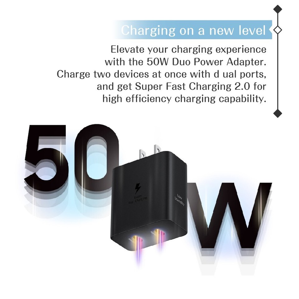 Original Samsung Official 50W Duo Power Adapter with USB-C Cable(5A,1 ...