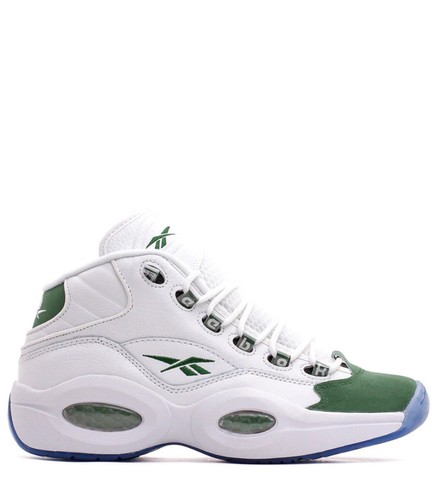 Mens Reebok QUESTION MID Shoes White Green Basketball Iverson Sneakers ...