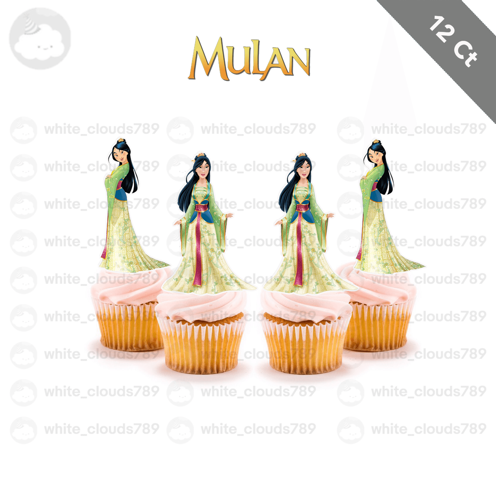 12 Mulan Cupcake Topper Chinese Girl Hero Birthday Girl Party Princess ...