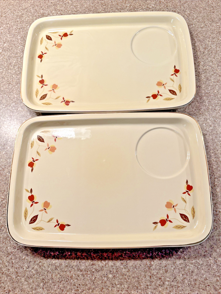 JEWEL TEA AUTUMN LEAF SNACK SETS (2) SANDWICH PLATES AND SOUP CUPS ...