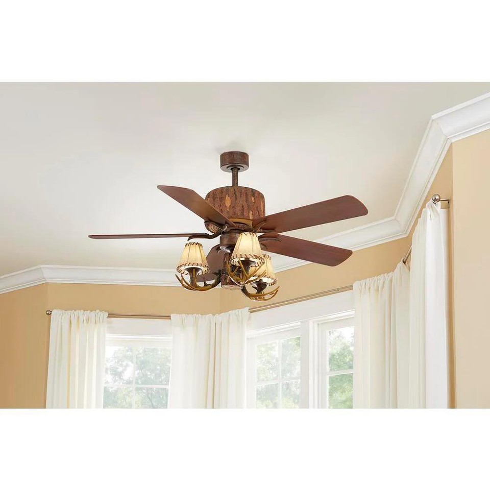 Lodge Ceiling Fan 52 in. Rustic Style Antler Kit LED Nutmeg Light ...