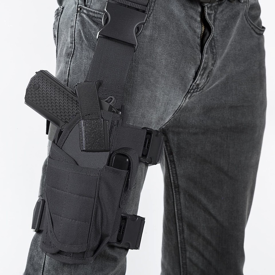 Tactical Adjustable Pistol Gun Drop Leg Thigh Holster with Mag Pouch ...
