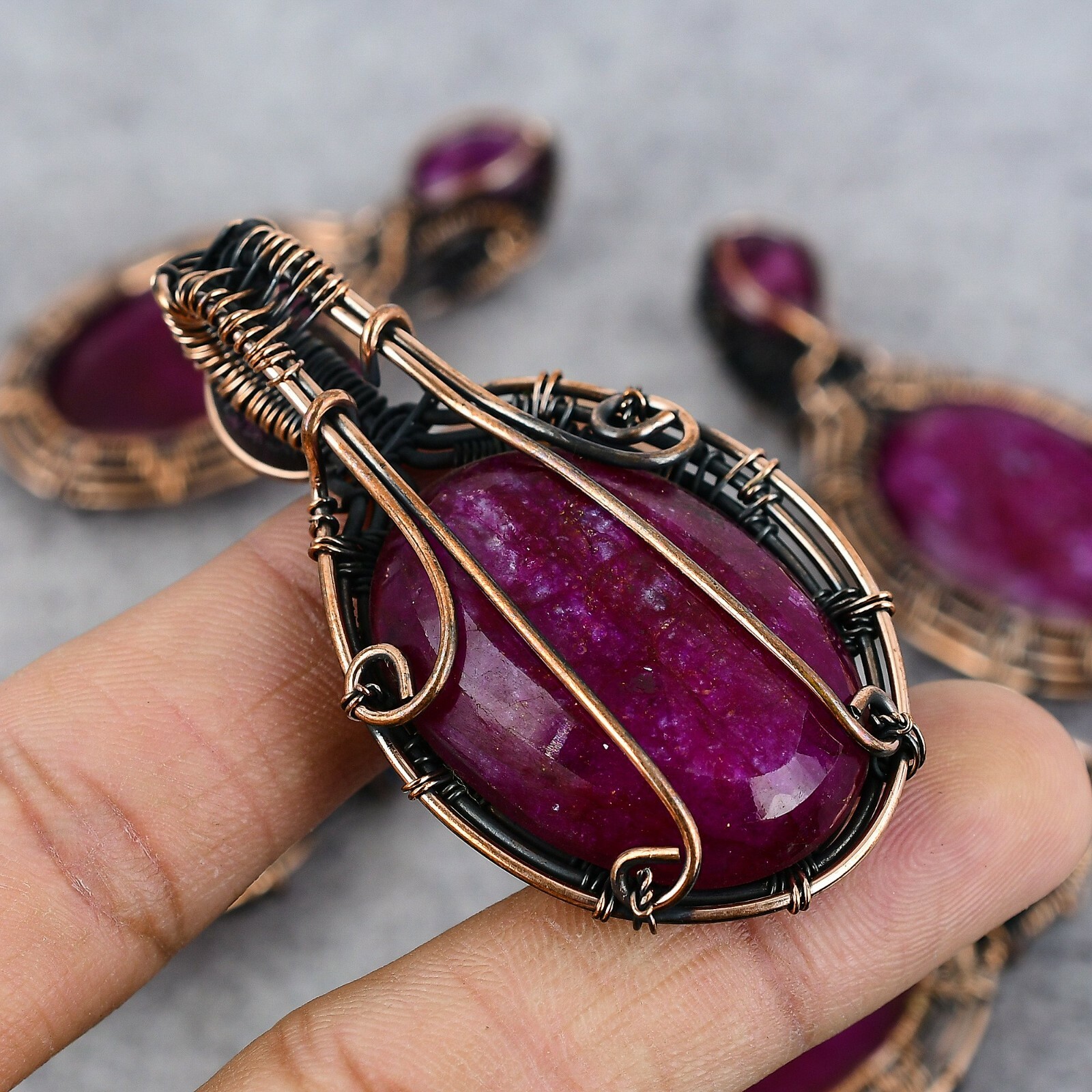 Simulated Kashmir Red Ruby Gemstone Copper Wire Wrap Handmade Pendant ...