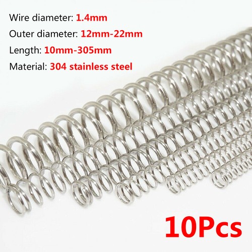 10Pcs Wire Dia 1.4mm OD 12mm-22mm Stainless Compression Spring Length ...