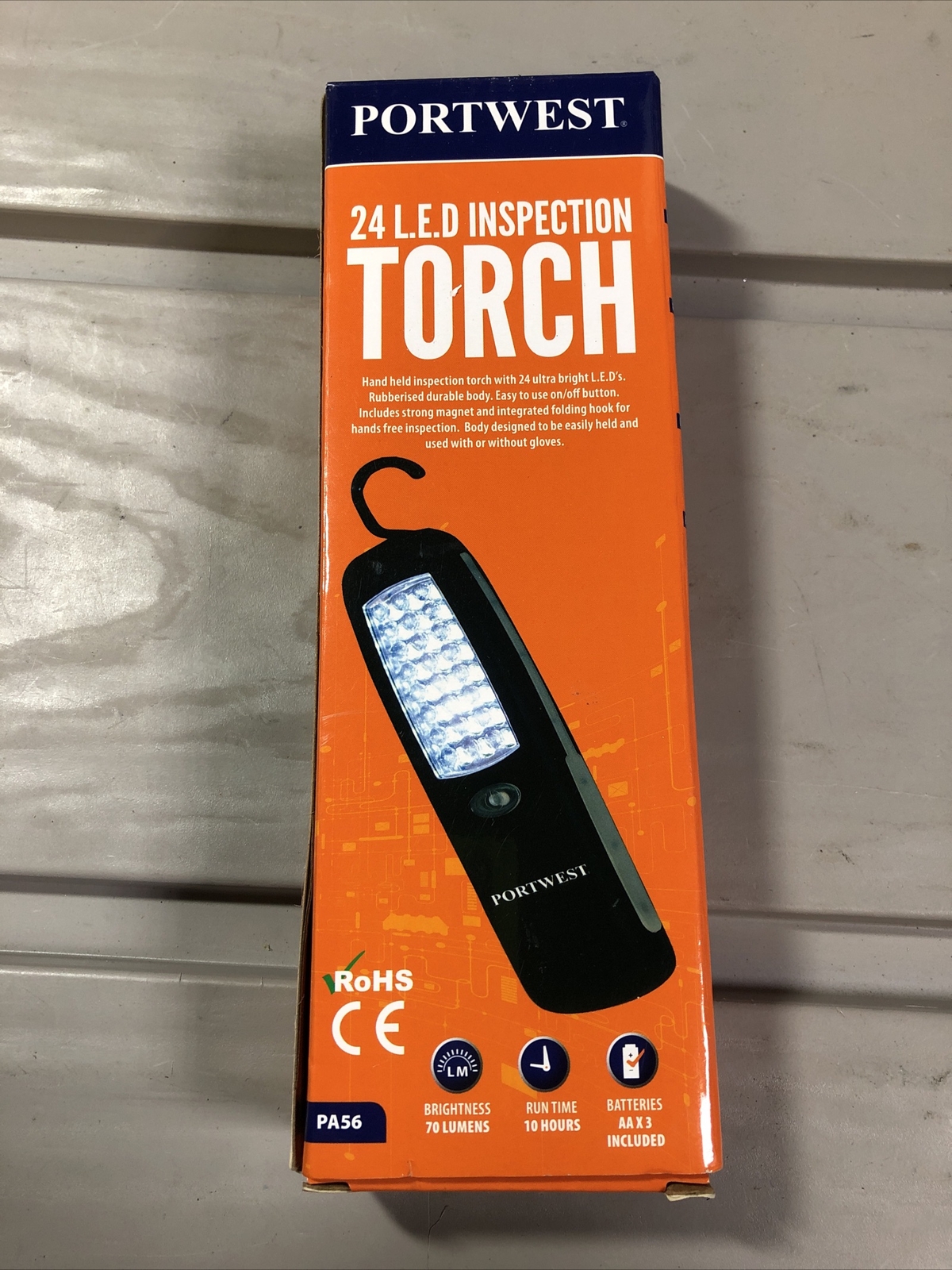 Portwest 24 LED Inspection Torch Light Lamp Magnet Hook Batteries ...