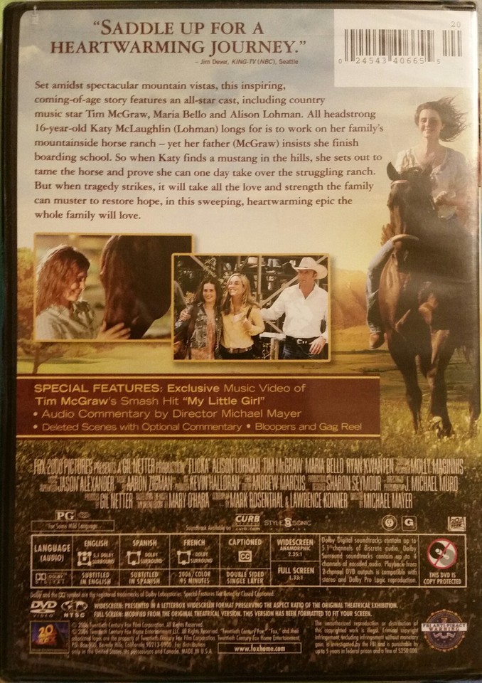 FLICKA (DVD, 2009, Widescreen/Full Screen) Tim McGraw *NEW* SHIPS FAST ...