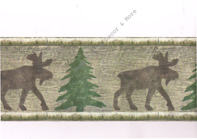 Country Moose Pine Tree Silhouette Wildlife Rustic Crackle Wallpaper ...