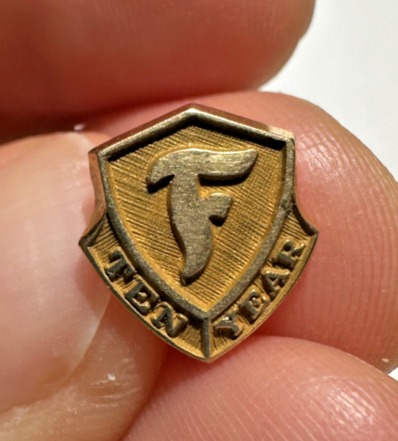 Tiny Shield F Firestone Ten Years Maco Top 14k Yellow Brushed Gold ...