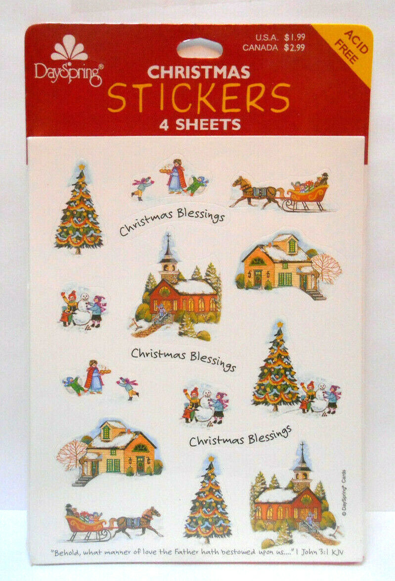 4 Sets of 4 Sheets Dayspring Christmas Stickers Church Tree Snowman 1 ...