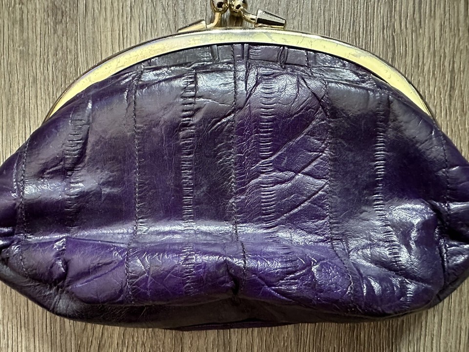 Vintage Lee Sands Eel Skin Double Kiss Lock Purple Coin Purse Wallet ...
