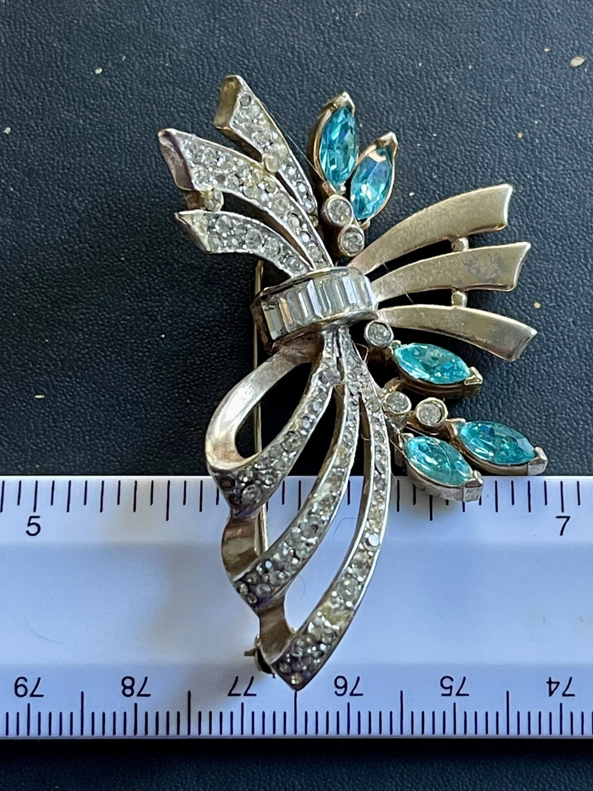 vintage sterling silver guilded brooch w/rhinestones bow design | eBay