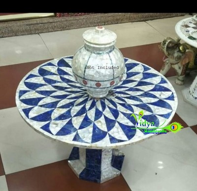 24 Inch Marble Coffee Table Top Sea Shell Lapis Random Inlay With 18 ...