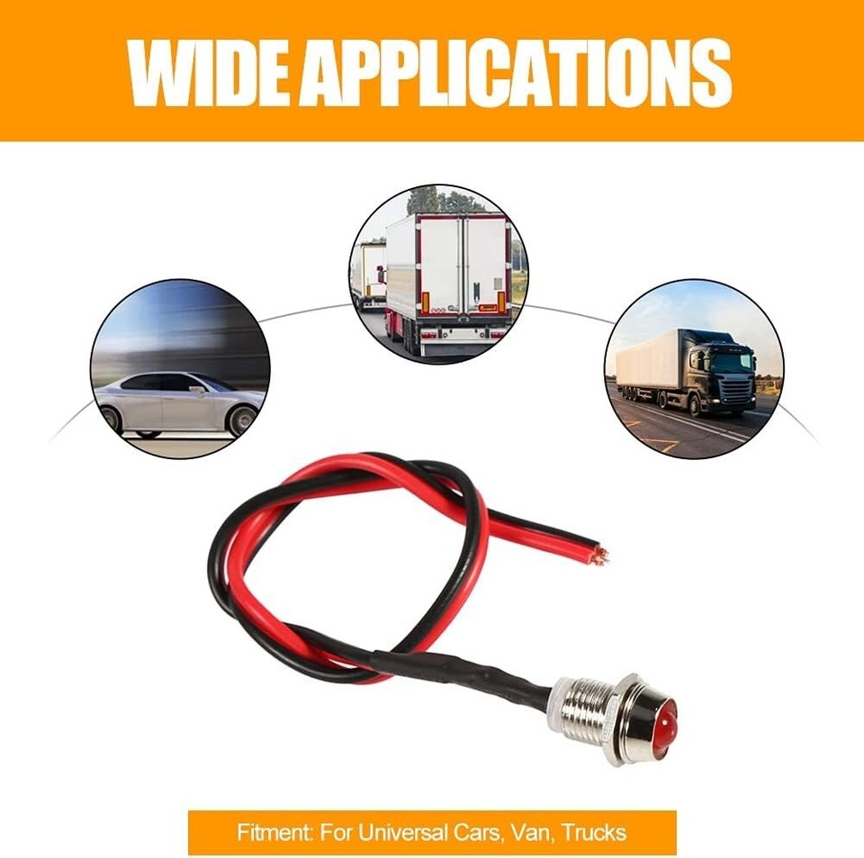 LED Pilot Light 12V Lamp Car Boat Dash Indicator Warning Light 8mm ...