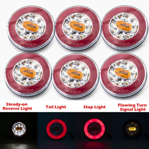 6pcs 5.5" LED Round Rear Tail Stop Brake Reverse Turn Light DRL Trailer ...