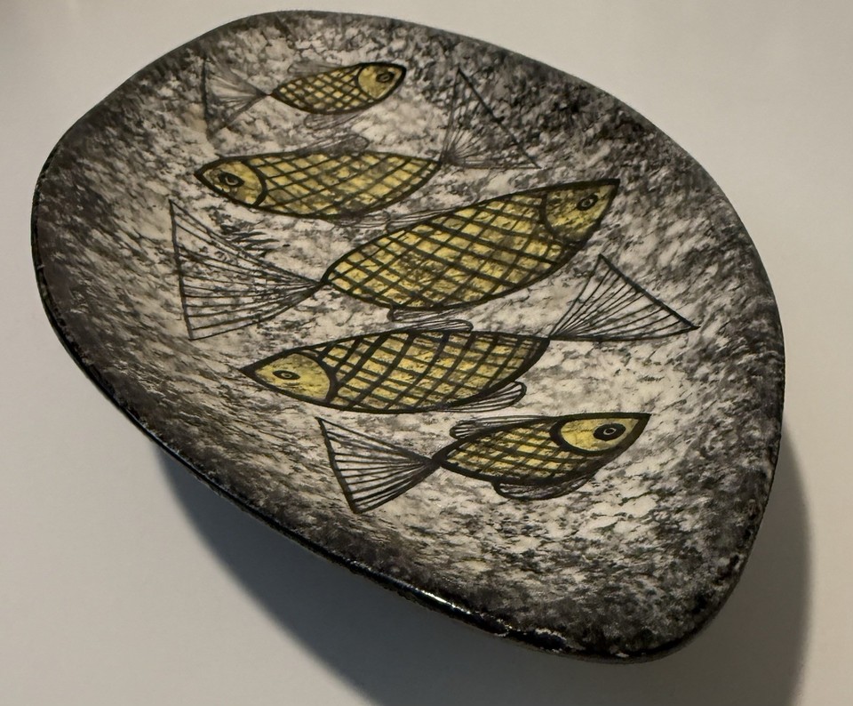 Ceramic Dish with Fish Motif by Alli Black, White and Yellow | eBay