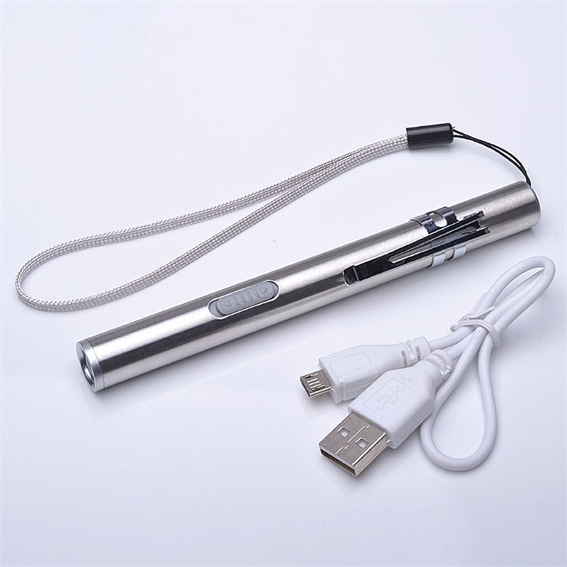 1000 Lumens USB Rechargeable Mini LED Flashlight Stainless Steel Pen ...