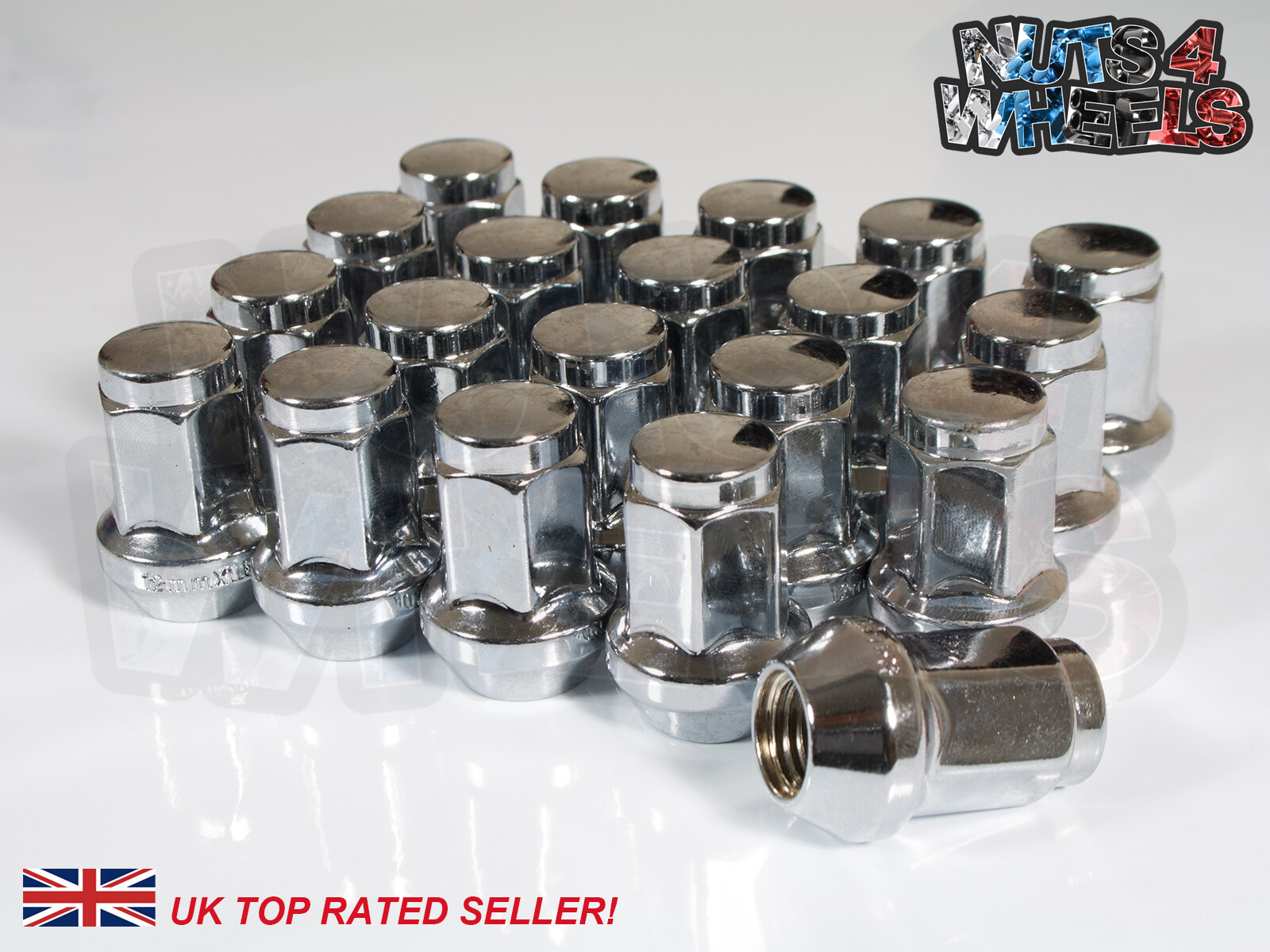 20 x Chrome Hex Wheel Nuts M12x1.5 Fits Kia Picanto Rio Sephia Carens ...