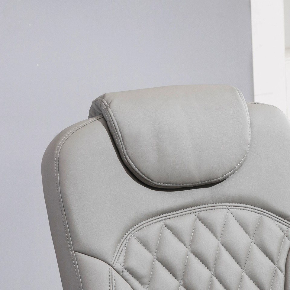 PU Recliner Chair with Footrest, Headrest, Round Wooden Base, Lounge ...
