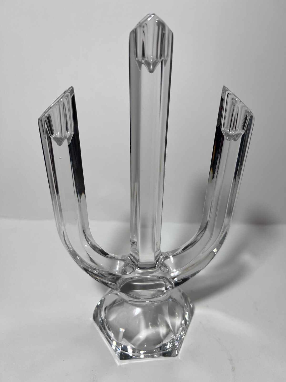 Marc Aurel Nachtmann Crystal Tri Candelabra Glass Candlestick Holder 9. ...