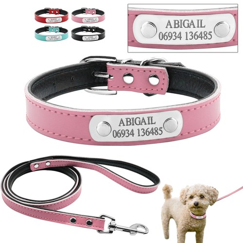 Custom Personalized Leather Dog Collar and Leash Padded ID Name ...