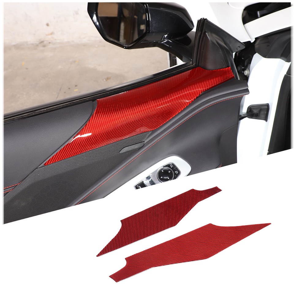 Red Soft Carbon Fiber Car Door Trim Sticker Cover Set Kit For Corvette ...