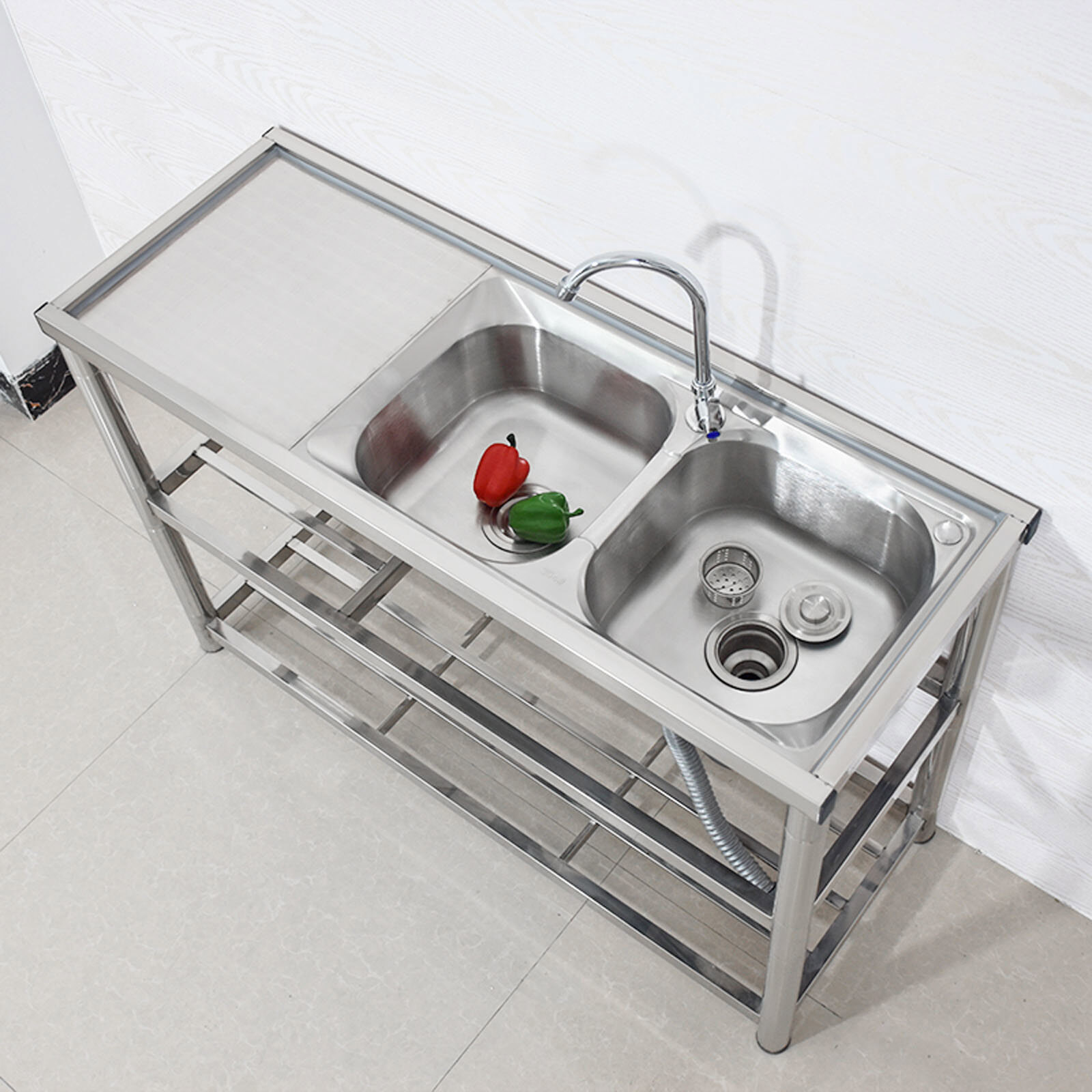 1/2 Compartment Commercial Sink Stainless Steel 304 Kitchen Utility ...