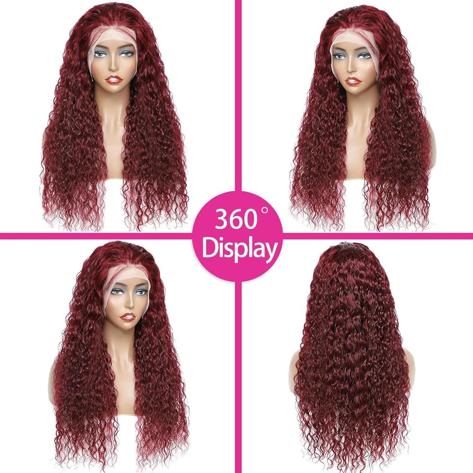 Burgundy Wig Human Hair 26 Inch Water Wave 99J Burgundy Lace Front Wigs ...