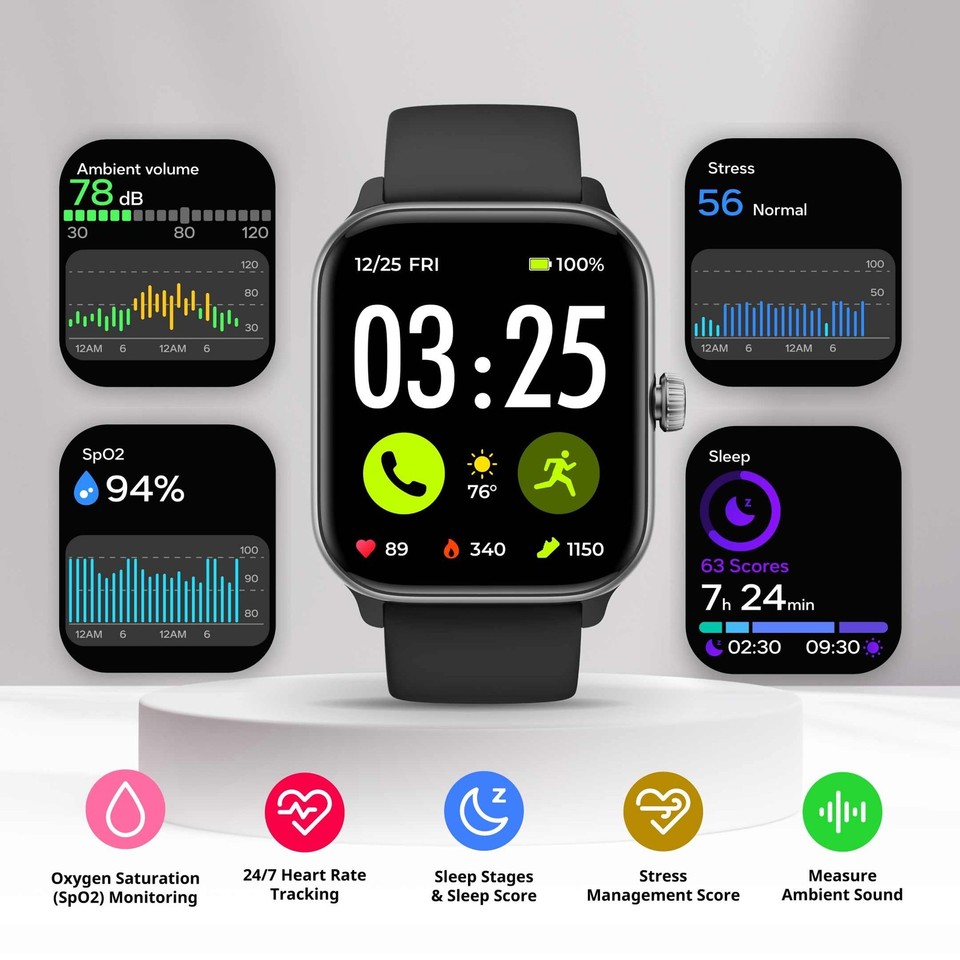 Spade & Co Health Smartwatch 4 - Smartwatch for Men & Women, Heart Rate ...