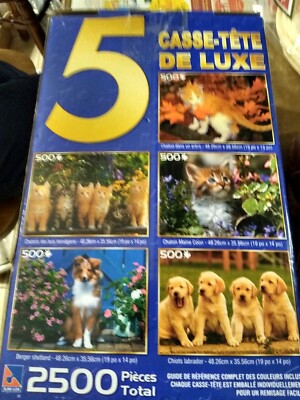 5 Deluxe Jigsaw Puzzles In One Box 2500 Total Pieces 19”x14” brand new ...