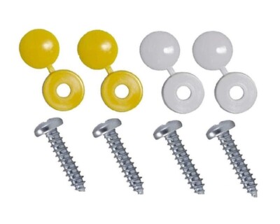 4x Vehicle Reg Registration Number Plate Screws White Yellow Hinged ...