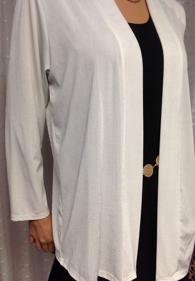 JOSTAR Poly Spandex Knit DRAPE CARDIGAN JACKET TOP White TRAVEL S M L ...