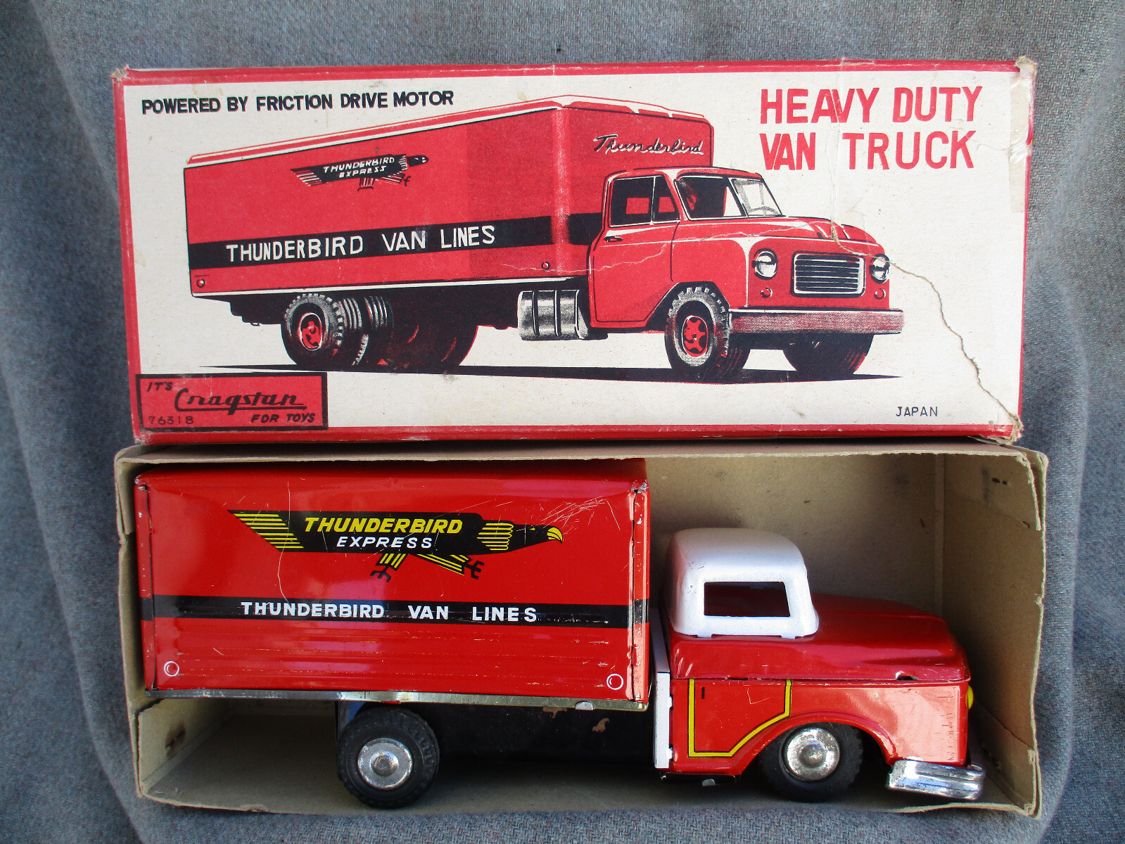 VINTAGE 1950s-1960s CRAGSTAN TIN FRICTION TOY THUNDERBIRD VAN LINES ...