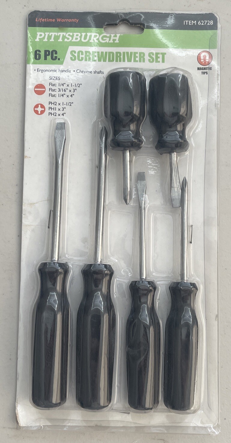 6 Piece Pittsburgh Screwdriver Set - Magnetic Tips - Chrome Shafts ...