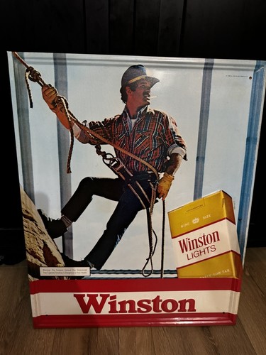 VTG 1980 Winston Lights Cigarettes Metal Advertising Sign - Embossed ...