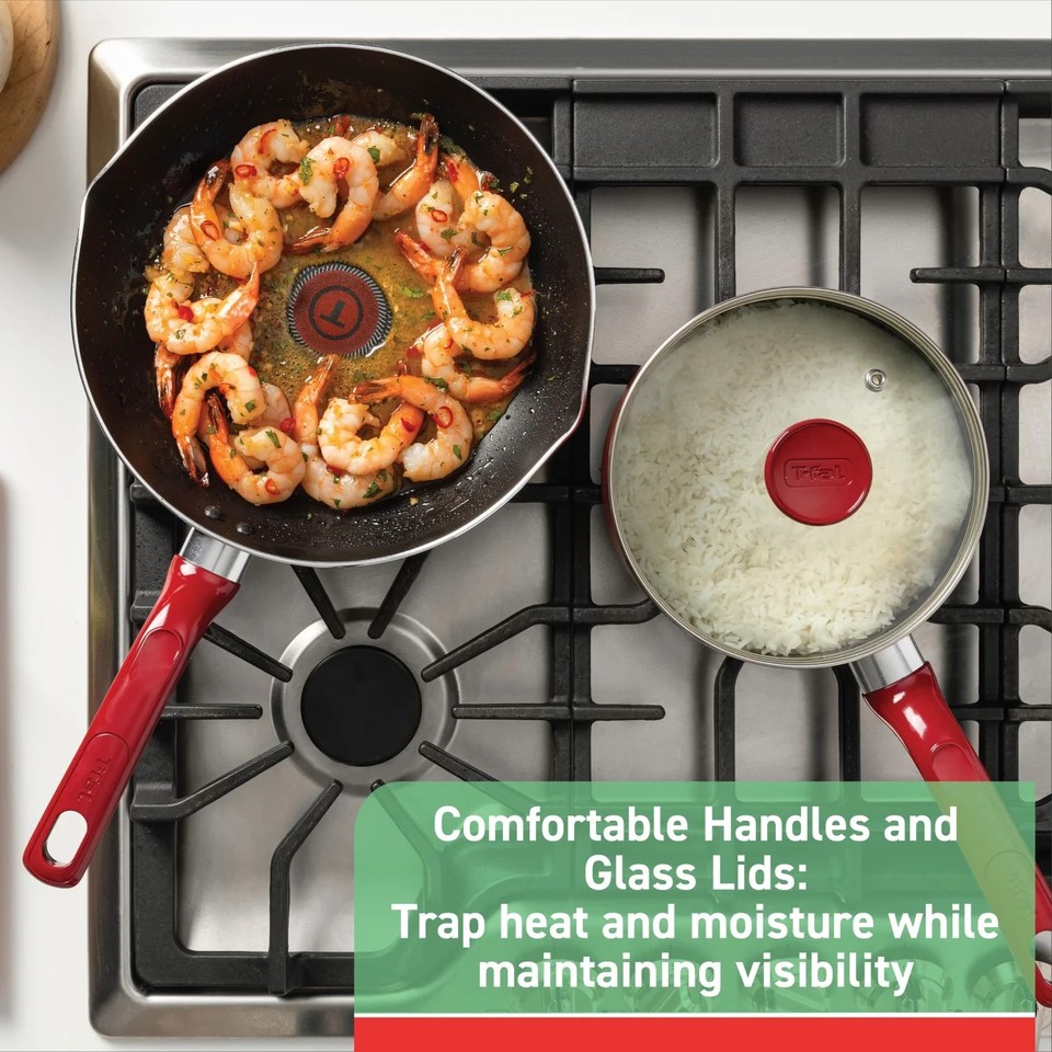 T-fal Easy Care, 20 Piece Non-Stick Pots and Pans Cookware Set, Red ...