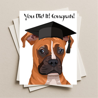 Boxer Dog Hand-Drawn Congrats on Graduation Card with Envelope | eBay