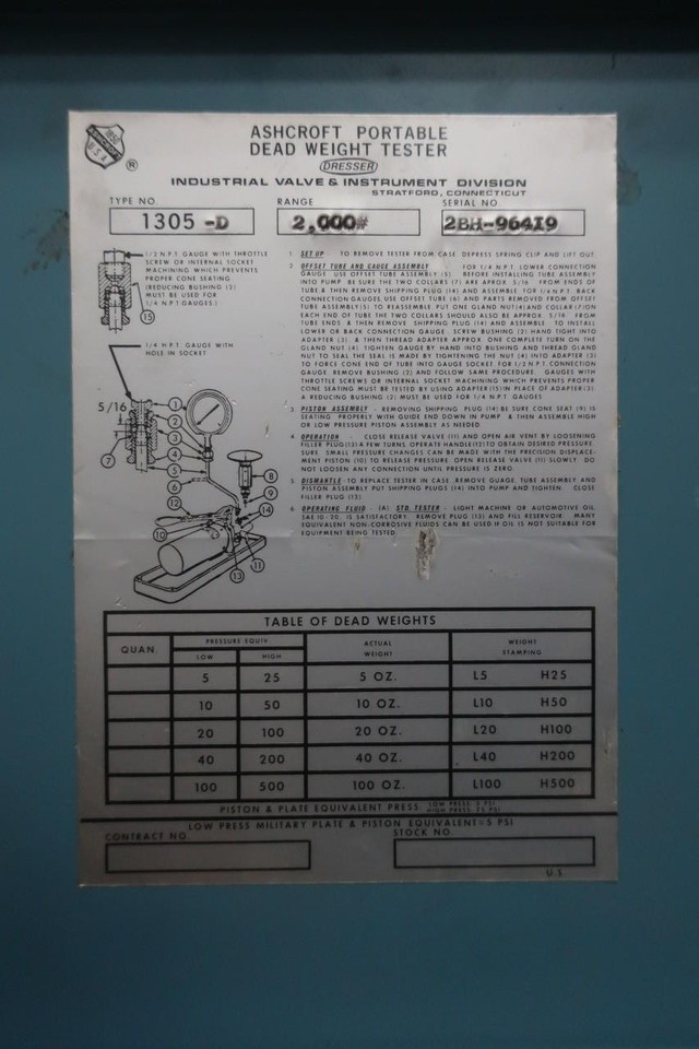 Ashcroft 1305-D Portable Dead Weight Tester Weight Set | eBay