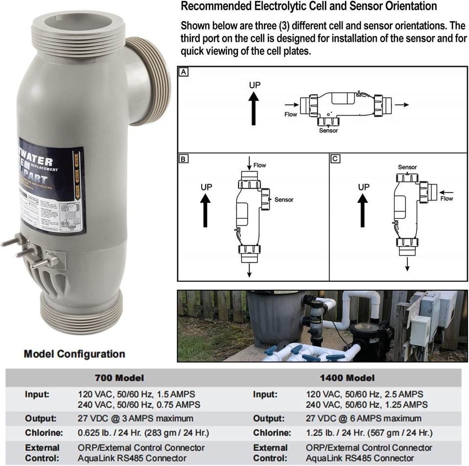 R0452400 3-Port Salt Cell Replacement Kit for Zodiac Jandy AquaPure ...