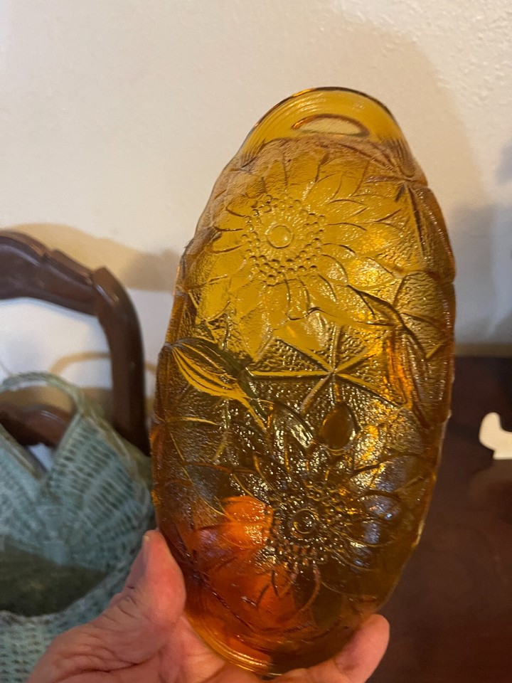 INDIANA GLASS BOWL DISH LILY PONS AMBER GOLD YELLOW Relish Pickle Candy ...