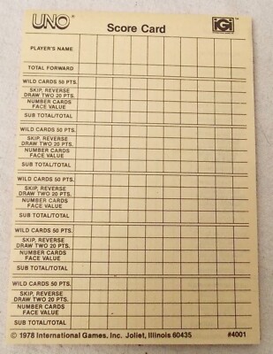 60 Uno Score Cards | eBay
