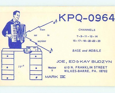 Accordian - QSL CB HAM RADIO CARD Wilkes-Barre Pennsylvania PA s0309 ...