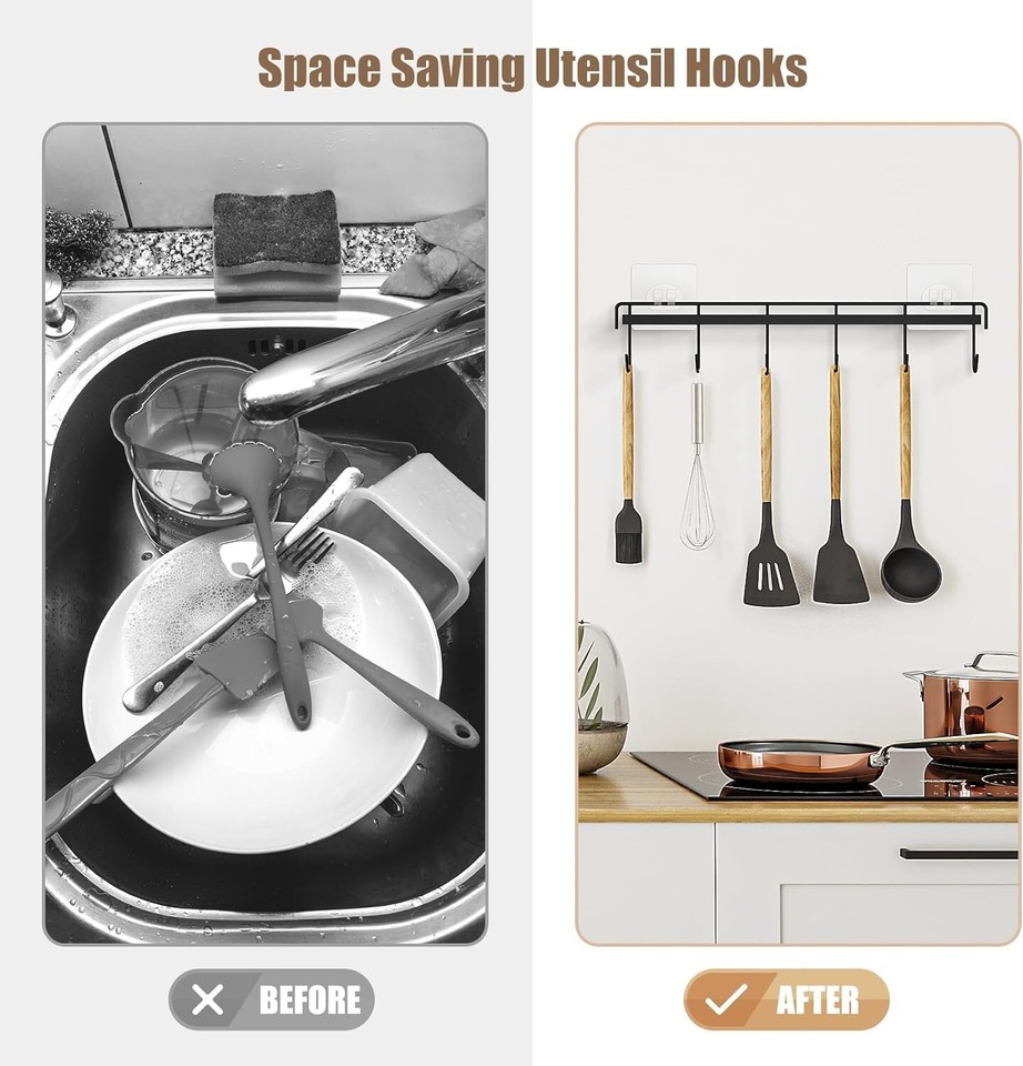 Kitchen Utensil Hanger Holder Adhesive Kitchen Hanger Rail 2-Pack ...