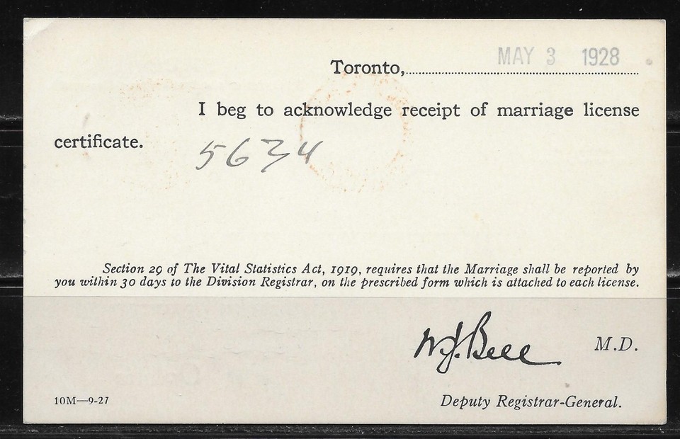 Canada - 1928 House of Assembly, Toronto ON Metered Reply Card ...
