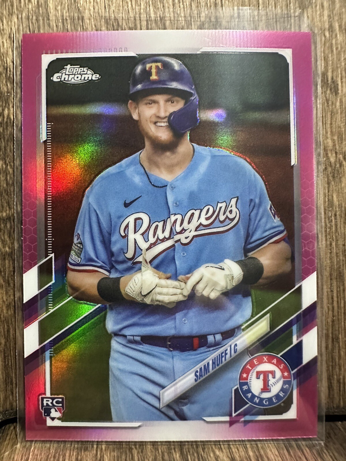 2021 Topps Chrome Pink Refractor #81 Sam Huff TEXAS RANGERS RC ROOKIE ⚡ ...