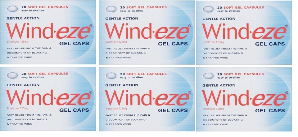 Wind-eze Gel Caps - 20 Capsules - Pain | Trapped Wind | Bloating | Wind ...