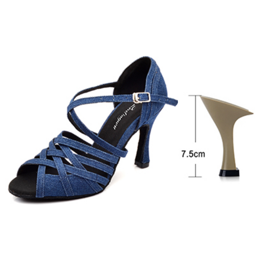 Women Latin Salsa Tango Denim Dance Shoes Ballroom Profession Shoes ...